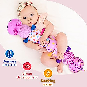 KMUYSL Baby Toys 0 to 12 Months, Musical Stuffed Animal Toys for 0-3-6-12 Months, Soft Sensory Toys with Crinkle and Rattles, Infant Tummy Time Toys for Newborn Boys Girls, Caterpillar, Pink