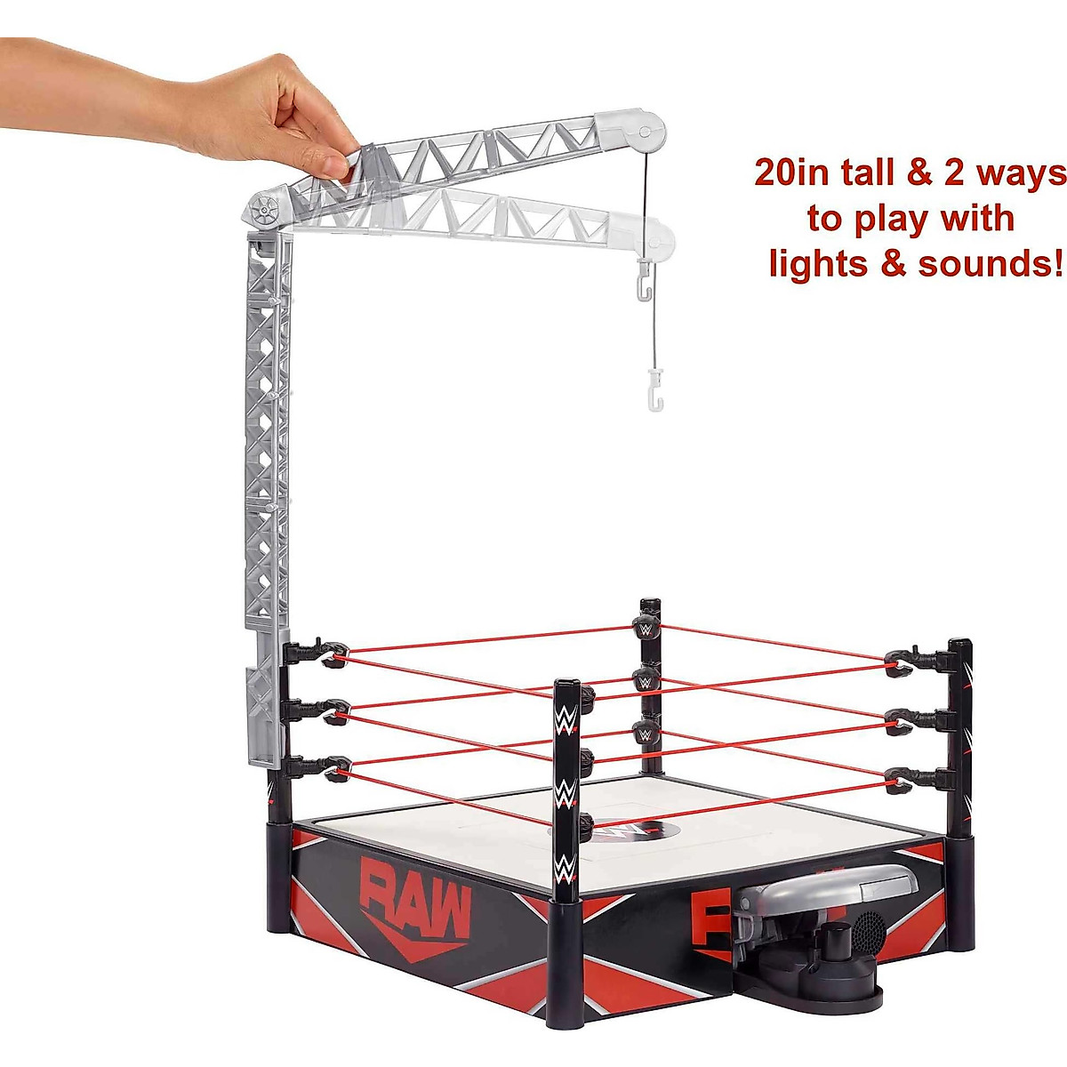 Mattel WWE Wrekkin' Kickout Ring Playset with Accessories & 2 Play Modes, Includes Launcher, Crane, WWE Championship & More, 13-inch x 20-inch