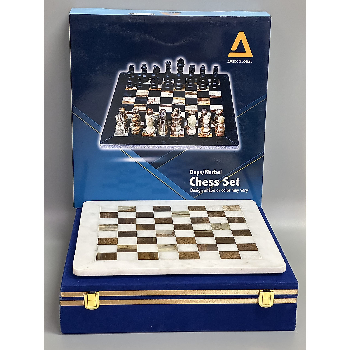 ApexGlobal Large Handmade Full Chess Set, Black and Green, Marble Chess Board, 32 Chess Game Pieces, Unique Home décor. Handcrafted Tournament Chess Board - 2 Players.