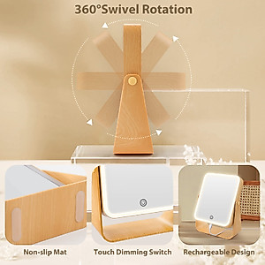 Canyfne Lighted Makeup Mirror, 360°Rotation Makeup Mirror, Double Sided 1x/2x Magnifying with Touch Screen Adjustable Brightness LED Light, Portable Tabletop Mirror for Make Up, Rechargeable Mirror