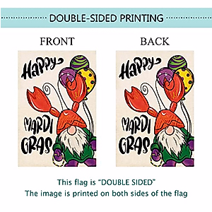 Baccessor Happy Mardi Gras Garden Flag 12x18 Inch Vertical Double Sided, Mardi Gras Gnome Boil Crawfish Fleur de Lis Small Yard Flag Holiday Carnival Celebration Party Yard Outdoor Decoration
