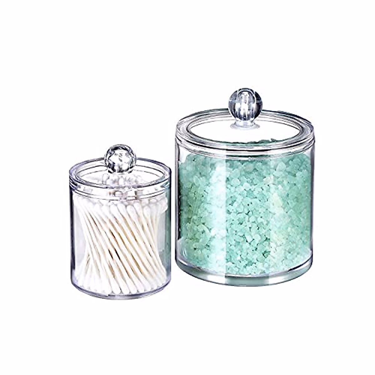 DS. DISTINCTIVE STYLE Bathroom Organizer Cotton Ball Holder Clear Canisters Acrylic Apothecary Jars with Lids (10oz&10oz)