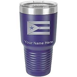 LaserGram 30oz Vacuum Insulated Tumbler Mug, Flag of Puerto Rico, Personalized Engraving Included (Dark Purple)
