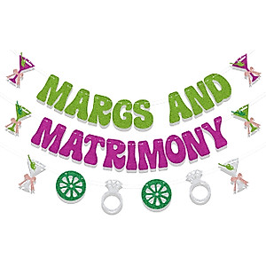 Margs And Matrimony Banner,Margarita Bachelorette Party Decor Soon to Be Bride Party Banner,Mexican Fiesta Bachelorette Cactus Bridal Wedding Engagement Party Decor Supplies Green & Rose Red