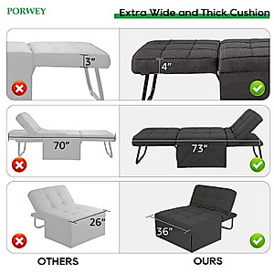 PORWEY Sleeper Chair Bed, 4-in-1 Convertible Futon Ottoman bed Sleeper, Foldable Sofa Couch with Adjustable Backrest for Guest Room/Office Living Room, No Assembly Required, 36” Width,Gray