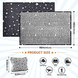 Shing Stars Travel Blanket Pillow for Long Plane Flight Soft Airplane Blanket with Soft Bag Pillowcase Travel Essentials for Home Office Camping Adults Car Train Bus
