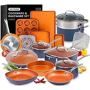 Home Hero Pots and Pans Set Non Stick - Induction Compatible Kitchen Cookware Sets + Bakeware Sets - Non Stick, PFOA Free, Oven Safe Pot and Pan Set Nonstick (20 Pcs - Copper)