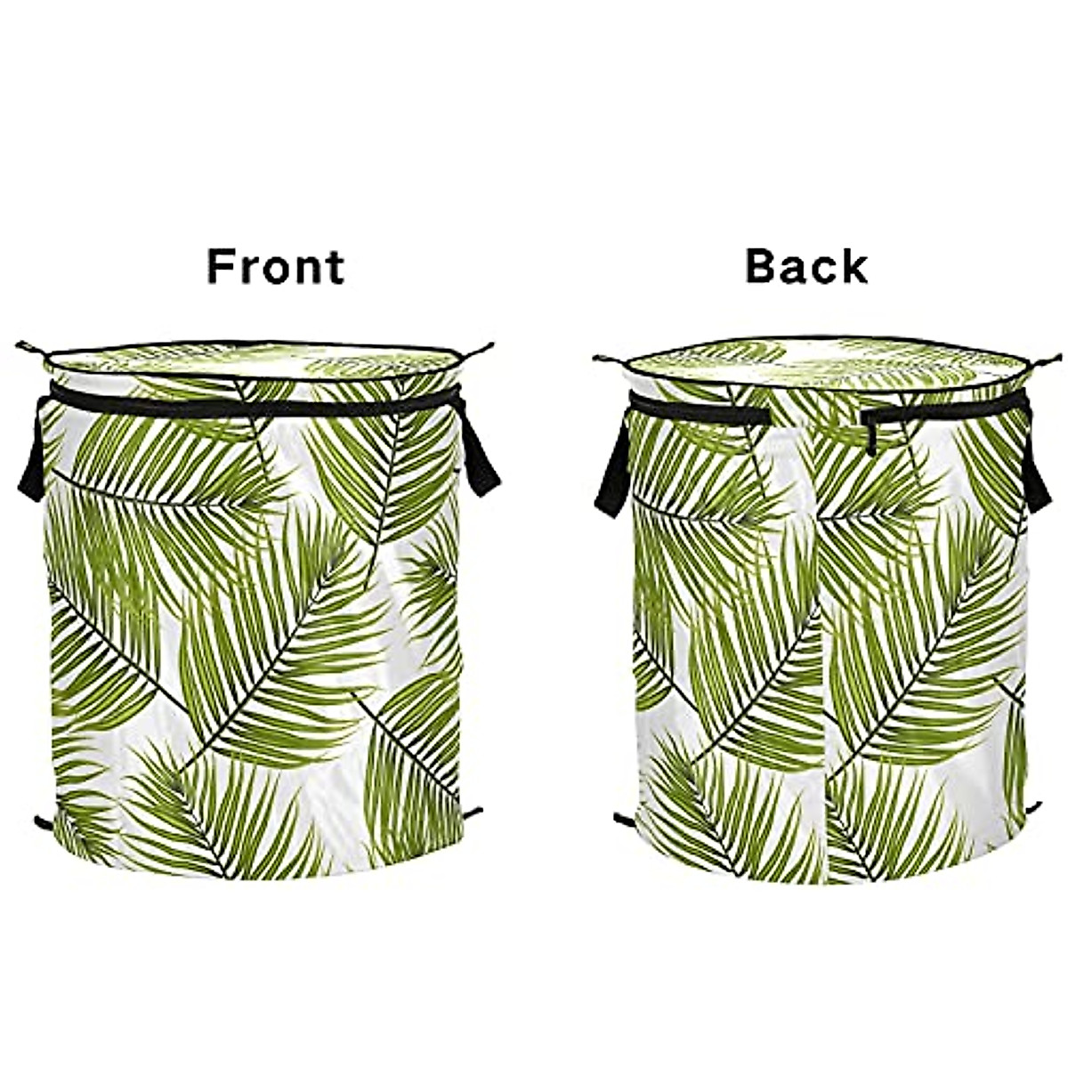 Summer Palm Leaves Pop Up Laundry Hamper with Lid Foldable Storage Basket Collapsible Laundry Bag for Camping Hotel Dormitory