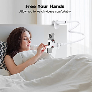 VIVI MAO Gooseneck Cell Phone Holder, Universal 360 Flexible Phone Stand Lazy Bracket Mount Long Arms Clamp for Phone 13 Pro Xs Max XR X 8 7 6 6s Plus and Other 3.5~6.7'' Device (White)…