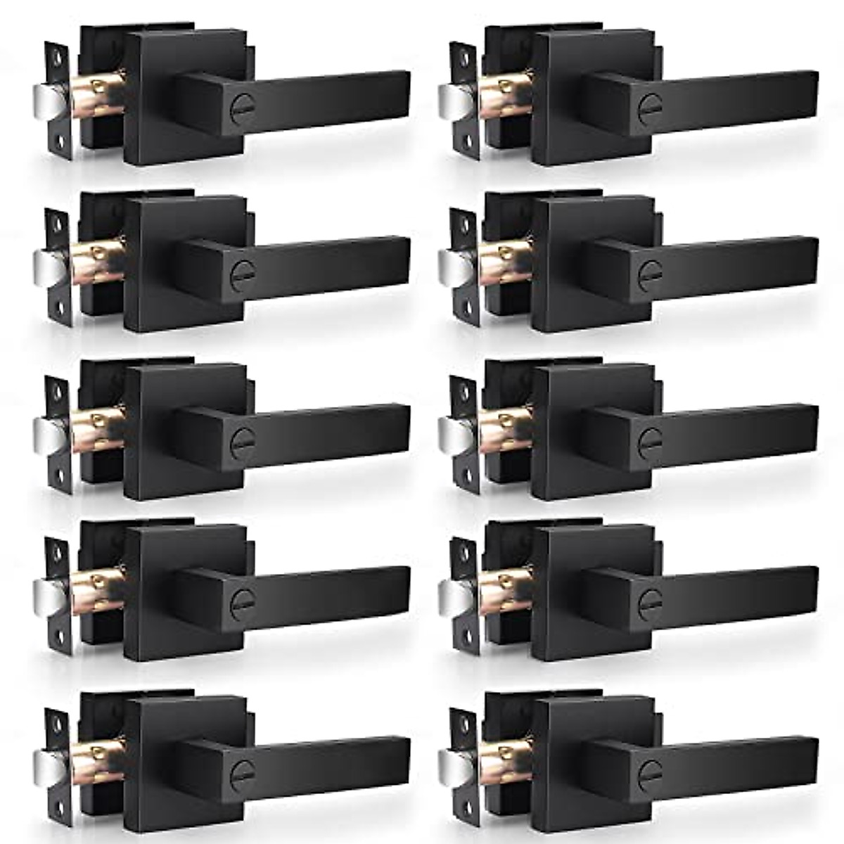 Probrico 10 Pack| Matte Black Door Handles Privacy Door Levers, Heavy Duty Bed and Bath Door Locks Interior Keyless Locksets, Reversible Flat Levers with Square Rosette