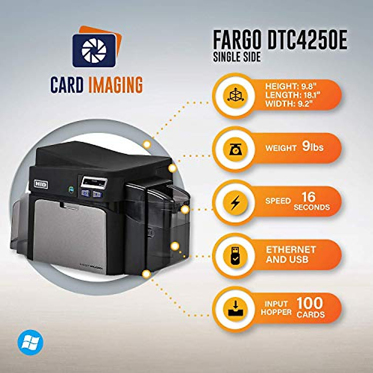 Fargo DTC4250e Single-Side ID Card Printer & Supplies Package 52000
