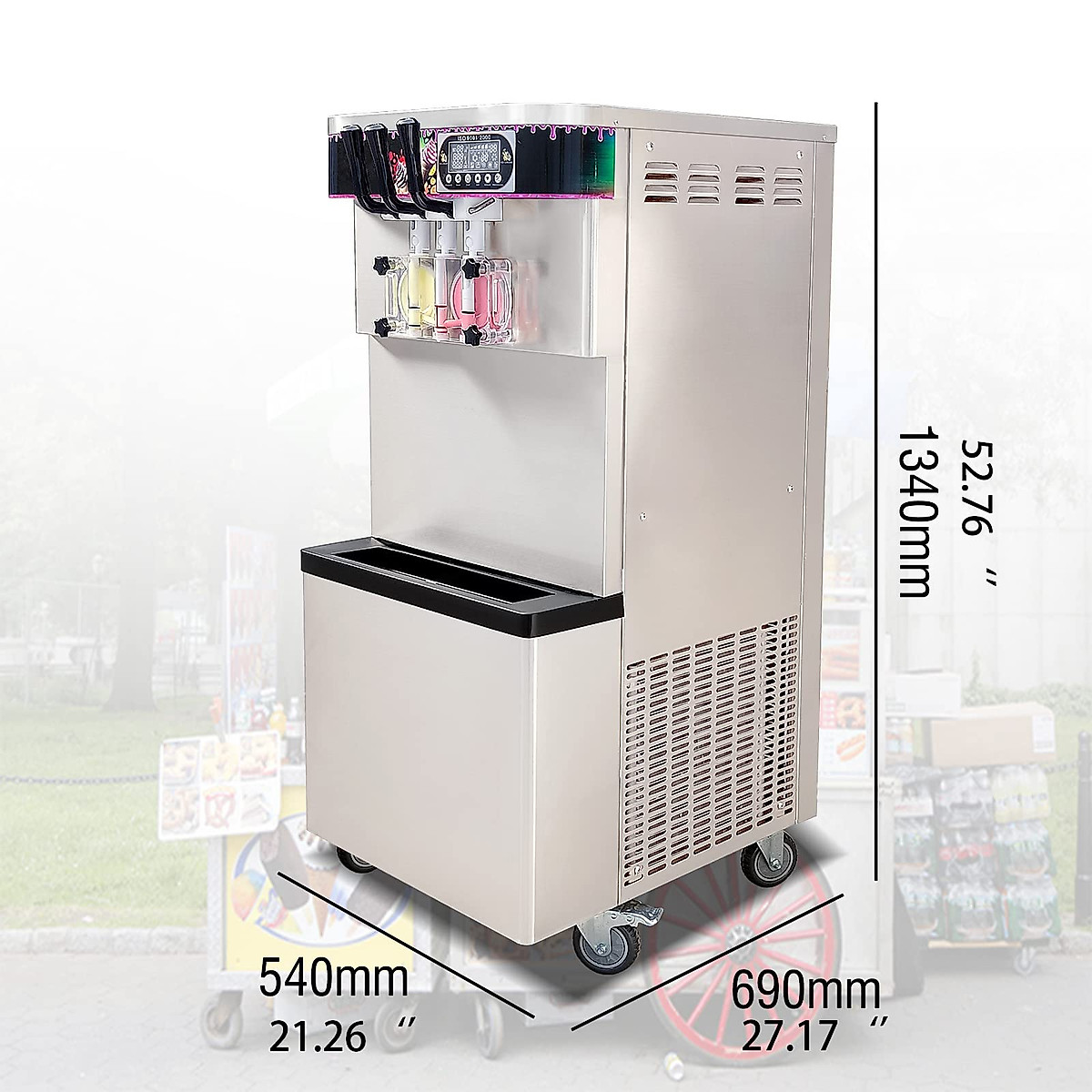 Kolice Commercial ETL 3 flavors soft ice cream machine,yogurt soft serve ice cream machine,ice cream machine-2+1 mixed flavors, full transparent dispenser,upper tanks refrigerated
