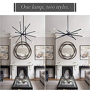 VILUXY Contemporary Chandelier Lighting Fixture 6-Light Matt Black Finish Mid-Century Pendant Lighting for Dining Room Bedroom Kitchen Living Room