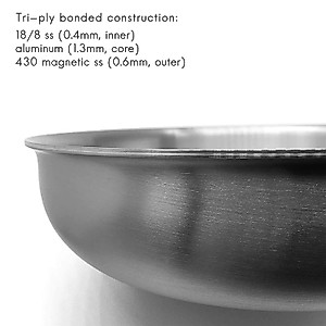 Fortune Candy 8-Inch Fry Pan with Lid, 3-ply Skillet, 18/8 Stainless Steel, Dishwasher Safe, Induction Ready, Silver