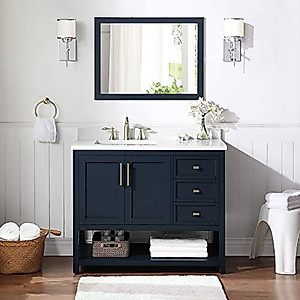 Ove Decors Stanley 42 inch Bathroom Vanity Combo Freestanding Bath Cabinet | Modern Single Sink with Cultured Marble Countertop | Backsplash Included, Midnight Blue