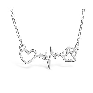Rosa Vila Dog Paw Heartbeat Necklace, Dog Necklace, Veterinarian Gifts For Women, Dog Jewelry, Dog Paw Necklace, Dog Gifts For Women, Dog Lover Necklaces, Vet Tech Gifts (Silver Tone)