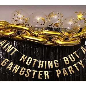 alexkike Glitter Ain't Nothing But A Gangster Party Banner , Ain't Nothig But A Gangsta Party Decorations,90's Hip Hop Party Decor, Disco theme Party 90s Party Supplies(Gold)