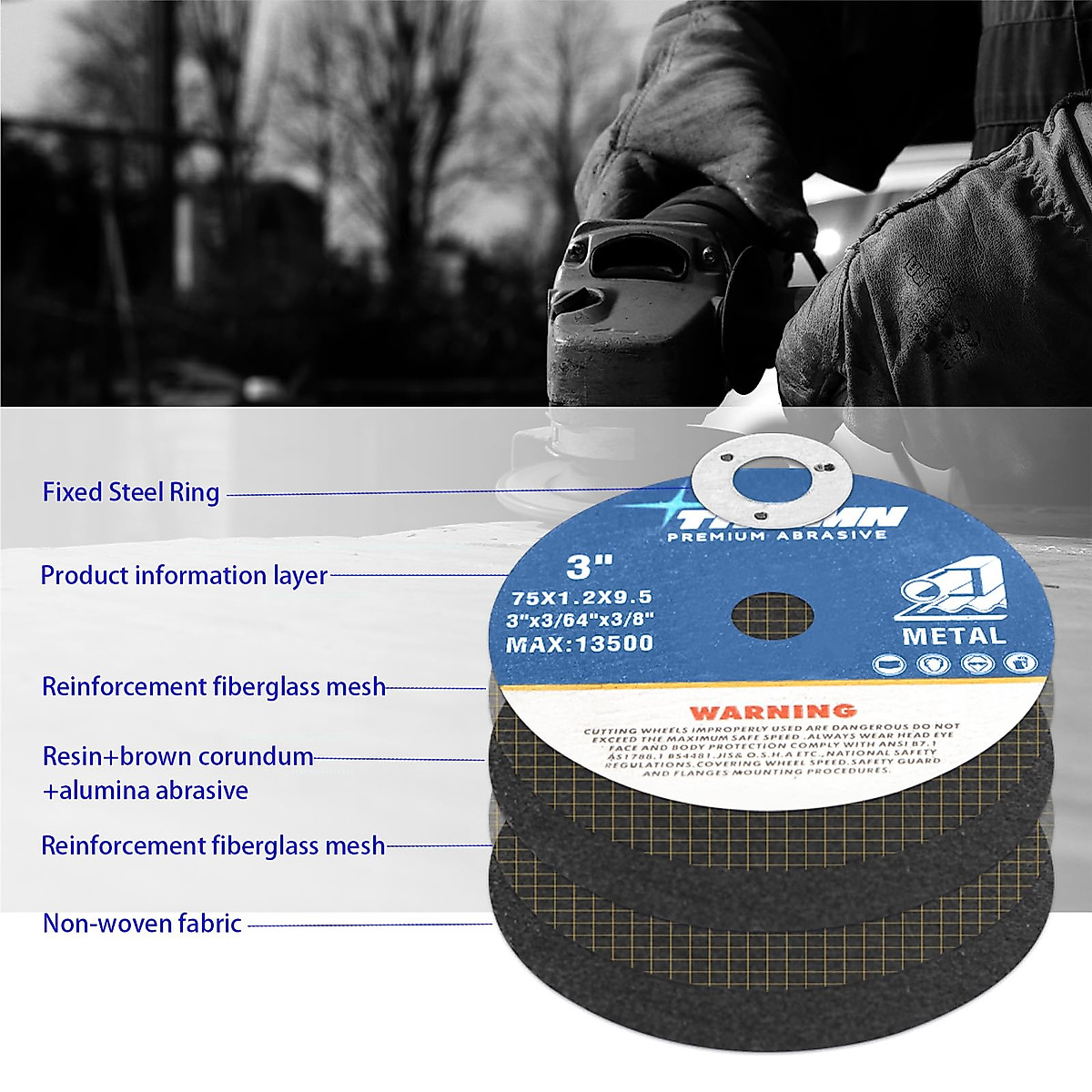 THMMN Cut-Off Wheels 3" x 3/64" x 3/8" Arbor for Die Grinder, Aggressive Cutting Wheel for Metal Stainless Steel, Cutter Disc Pack of 10pcs