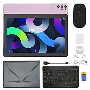 Acogedor 2 in 1 Tablet, 10.1in Gaming Tablet with BT Keyboard, Mouse, Earbuds, 4GB RAM 64GB ROM, 8 Core CPU, 8+13MP Dual Cam, Support 5G WiFi, Office Tablet for Android 12.0 (Violet)