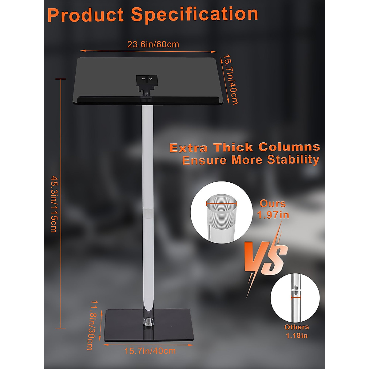 HODLBIT Acrylic Podium Stand, 23.6''X15.7'' Pulpits for Churches, Angle Adjustable, Large Modern Lecterns & Podiums for Classroom, Weddings, Concert, Professional Presentation Podiums, Easy Assembly…