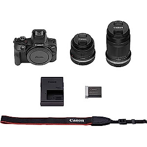 Canon EOS R100 Mirrorless Camera with 18-45mm and 55-210mm Lenses Kit (6052C022) + Bag + 64GB Card + LPE17 Battery + Charger + Card Reader + Flex Tripod + Cleaning Kit + Memory Wallet (Renewed)
