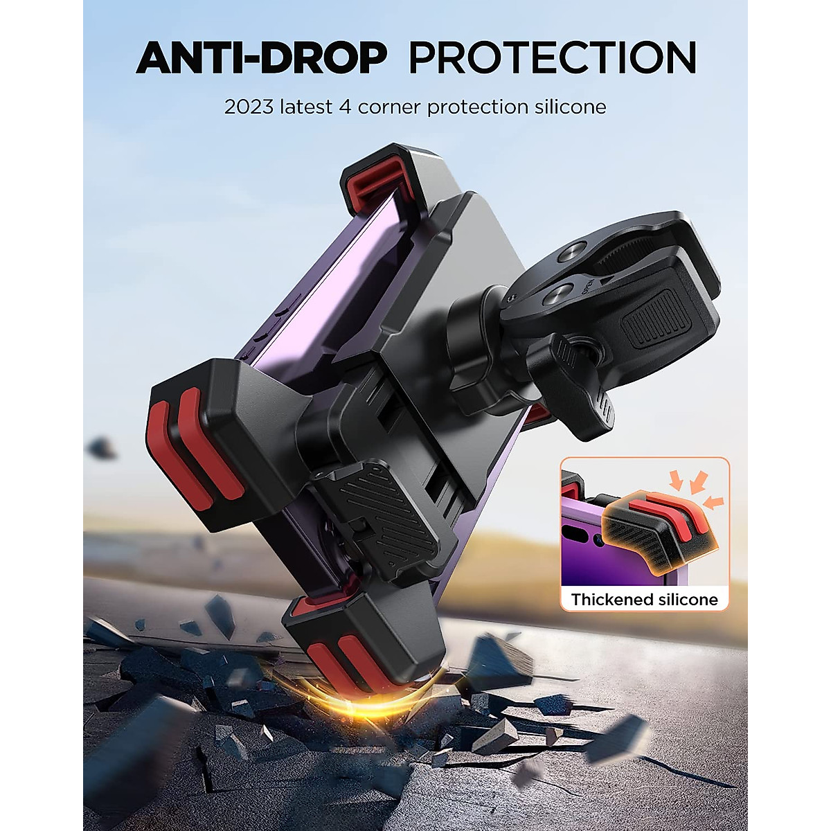 JOYROOM Motorcycle Phone Mount, [Fastest Visualize Lock][150mph Wind Anti-Shake] Bike Phone Holder with Easy Install Handlebar Clamp, fits for Bicycle Scooter ATV/UTV, Fit for iPhone & All Phones