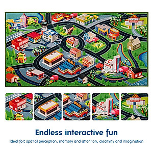 Booooom Jackson Kids Car Rug Playmat 31"X59" Car Mat for Kids Toy Cars Kids Rug with Roads for Playroom CarCarpet for Kids Race Car Play Rug for Toy Cars Play Carpet