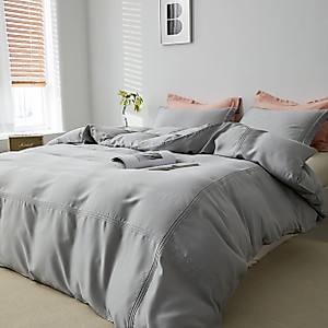 Simple&Opulence 100% Eucalyptus Lyocell Tencel Duvet Cover Set 2 Pieces, Cooling Breathable Duvet Cover Soft Silky, Luxury Bedding Set - Light Grey, Twin Size