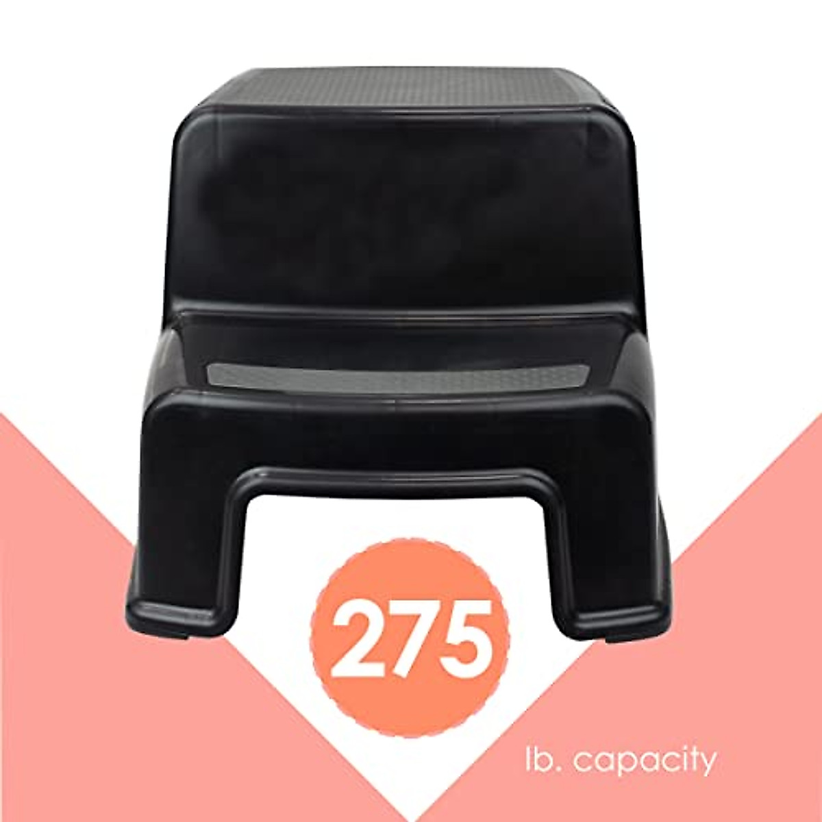 Small Step Stool for Adults and Children (Black), by Home Basics | Tall Step Stool with Rubber Treads | for Bathroom, Kitchen, and Bedroom | Footstool with Handles