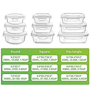 HOMBERKING Glass Food Storage Containers with Lids, [18 Piece] Glass Meal Prep Containers, Airtight Glass Lunch Bento Boxes, BPA-Free & Leak Proof (9 lids & 9 Containers) - White