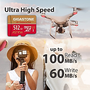 GIGASTONE 512GB Micro SD Card, 4K Video Recording, GoPro, Action Camera, Sports Camera, Nintendo Switch, R/W up to 100/60 MB/s, UHS-I A2 V30 Class 10