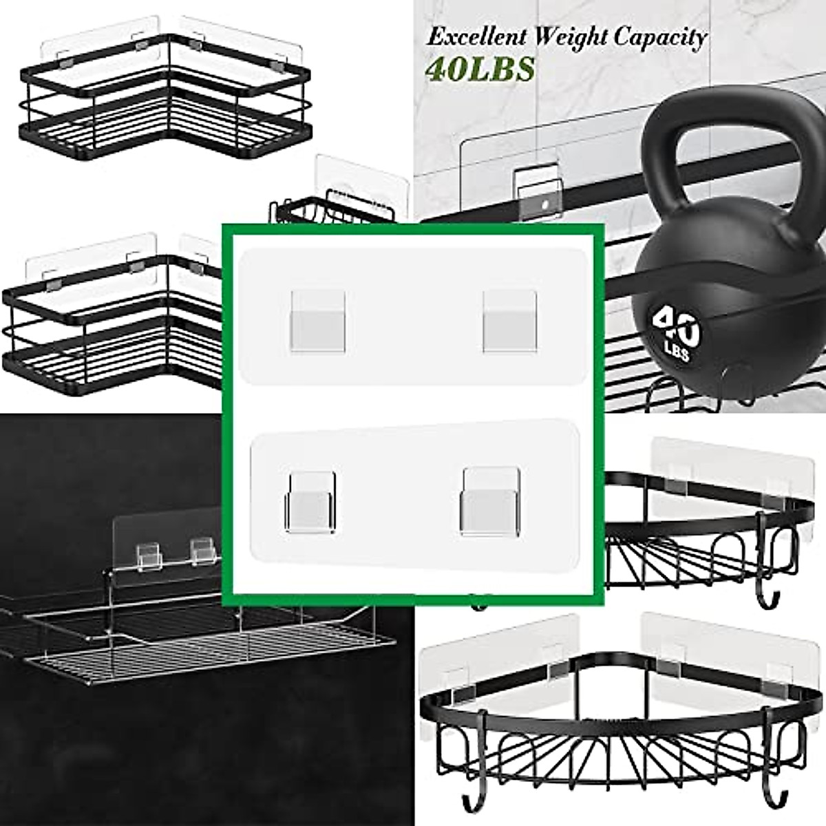 STARICH Shower Caddy Adhesive Replacement, Shower Shelf Adhesive, Shower Adhesive Strips, Adhesive Stickers Transparent 2 Flat Hooks 6 1/2" 6 Pack