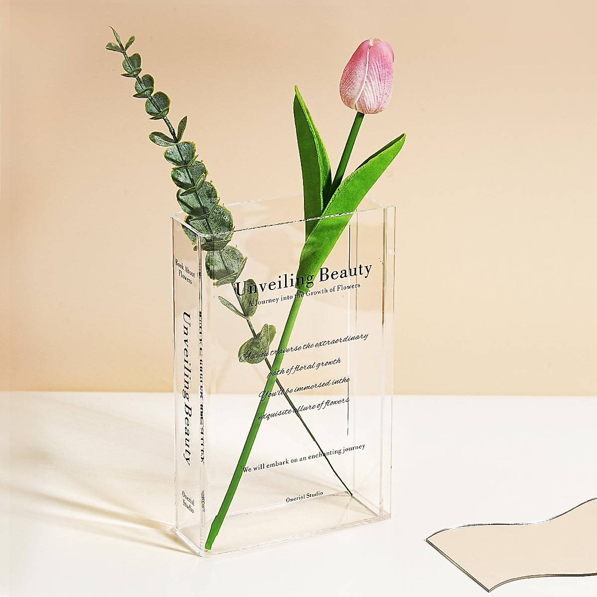Book Vase for Flowers: Mystery of Growth Clear Flower Vase. Unique Book-Shaped Decor Vase for Floral Arrangements.