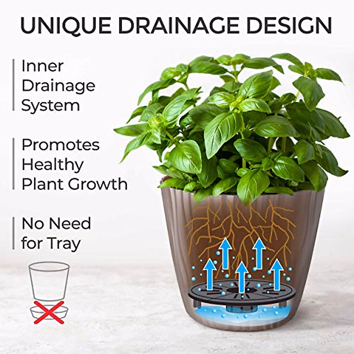 Mueller Austria Plant and Flower Pot 6/1 Set, Heavy Duty 6 Inch European Made Stylish Indoor/Outdoor Decorative Planter, for All House Plants, Flowers, Herbs, Mocha