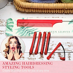 60 Pieces Short Hair Perm Rods Plastic Cold Wave Perming Rods Hair Curling Rollers Curlers with Steel Pintail Comb Rat Tail Comb for Hairdressing Styling Supplies(0.2 Inch,Red)