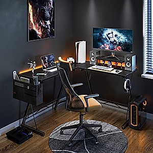 Casaottima L Shaped Gaming Desk, Home Office Desk with Round Corner, Computer Desk with Large Monitor Stand Desk Workstation, 51 inches