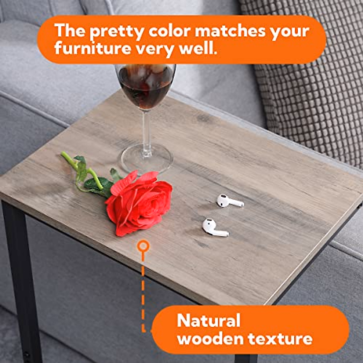 AMHANCIBLE Tall C Shaped End Table Set of 2, Side Tables for Sofa, Couch Table, Small workstations, TV Tray Table for Living Room, Bedroom, Office, Metal Frame, HET02BGY