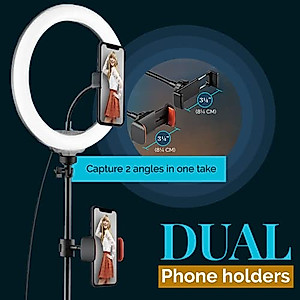 ﻿﻿GearLight Ring Light - 10" Selfie Tripod Stand with LED Lights, Dual Phone Holders, Adjustable Height and Lighting for Recording, Makeup & Photography - Cute ﻿Room Decor Stuff & Gifts For Teen Girls