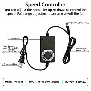 MissHoney 2 Inch Inline Fan, 12v Inline Fan Adjustable Speed, 22 CFM Inline Duct Fan Ventilation System for Bathroom Basement Shoe Cabinet (2 Inch)