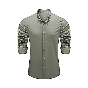 JMIERR Men's Cotton Linen Casual Stylish Button Down Shirt Long Sleeve Lightweight Dress Shirts Fashion Summer Beach Shirts Resort Wear,L,02 Green