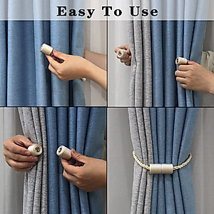 Porlau 2 Pack Beige Strong Magnetic Curtain Tiebacks Outdoor Elegant Decorative Tie Backs Modern Rope Tiebacks for Drapes Window Curtain Holdbacks for Draperies