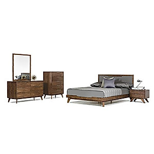 Limari Home Maurice Collection Bedroom Mid-Century Veneer Finished & Fabric Upholstered Bed, California King, Gray, Walnut
