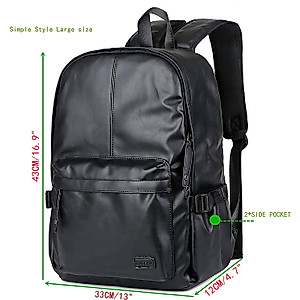 Baosha BP-08 Unisex PU Leather Computer Laptop Bag 15.6 inch College School Backpack Shoulder Bags Travel Hiking Rucksack Casual Daypack Black