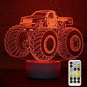 Night Lights for Kids Monster Truck 3D Night Light Bedside Lamp 7 Colors Changing with Remote Control and Timing Function Best Birthday Gifts for Boys Girls Kids Baby