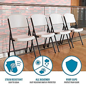 LIFETIME Commercial Grade Folding Chair, 4 Pack,High-Density Polyethylene, White Granite