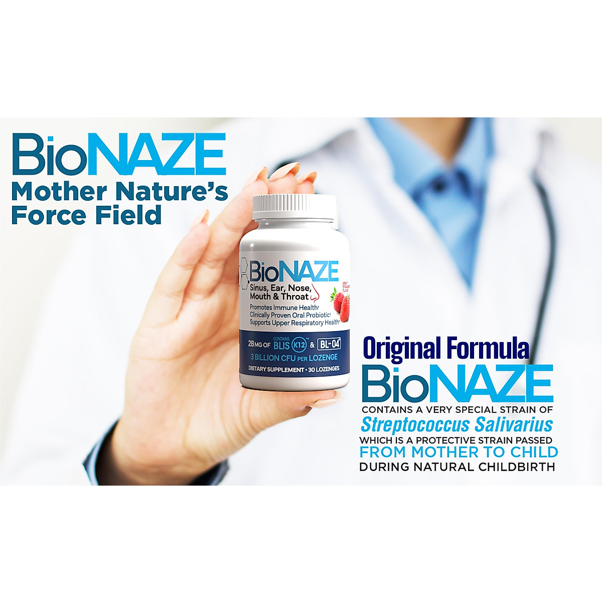 Bionaze Oral Probiotic K12 & BL-04 for Sinus, Tonsil Stones, Bad Breath, Post Nasal Drip, Throat, Mouth, Teeth & Gut - Improve Oral & Respiratory Health. Clinically Proven Oral Probiotic Strains 30 ct