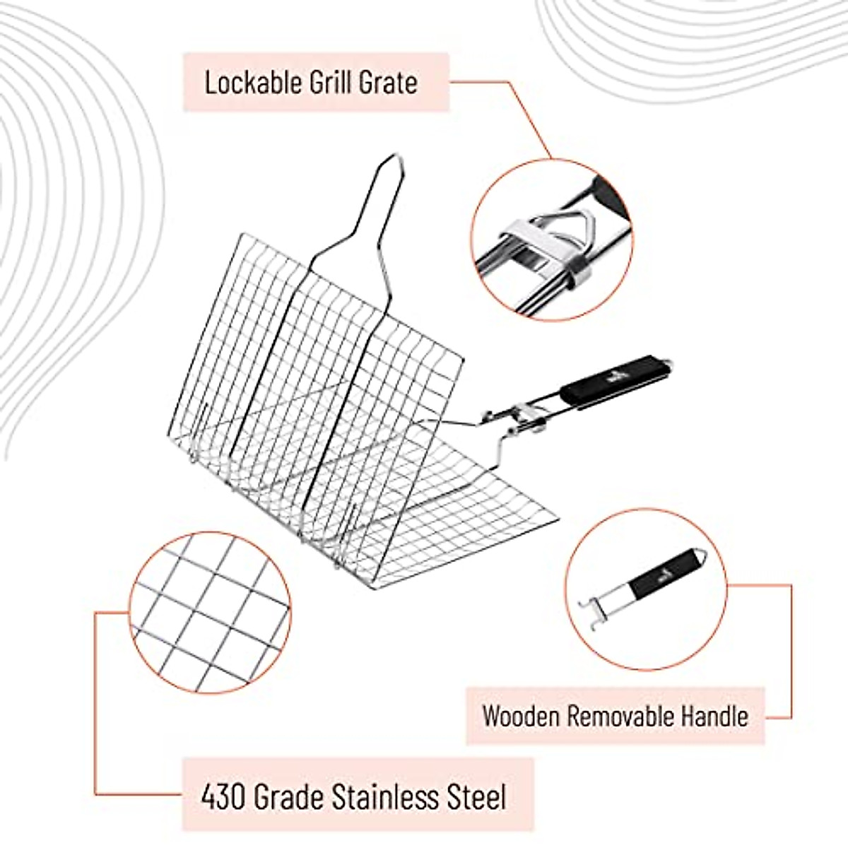 UNCO- Grill Basket, Stainless Steel, Fish Grill Baskets for Outdoor Grill, Vegetable Grill Basket, BBQ Grill Basket, BBQ Basket, Grilling Basket, Fish Basket for Grilling, Grill Accessories.