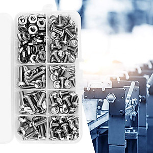 140pcs #10-32 304 Screws and Nuts, Stainless Steel Pan Head Screws Kit Assortment Set Repair Tool Accessory