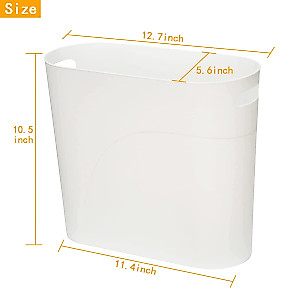 LOSYHU 2 Pack Small Narrow Trash Can with Handles 3.2 Gallon/12 L White Slim Waste Basket Office Narrow Garbage Bin Slim Garbage Container Bin Fits Bathroom, Under Desk, Home