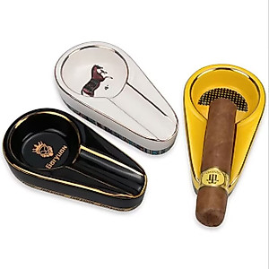 Cigar Ashtray Patio Single Ceramic Outdoor Ash Tray Cigars Portable Travel Porcelain Cigar Ashtrays Suitable for Gift Living Room Office Decoration (Black01)